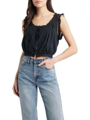 DÔEN Embroidered Crop Top - Black