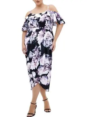 City Chic Floral Drape Cold Shoulder Midi Dress - Sweet Sensation