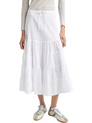 Paloma Wool Long Etoile Striped Tiered Cotton Maxi Skirt - White