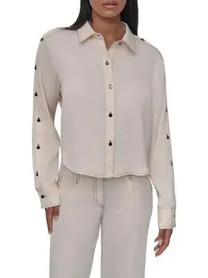 Dkny Crinkle Satin Button-up Shirt - Coconut
