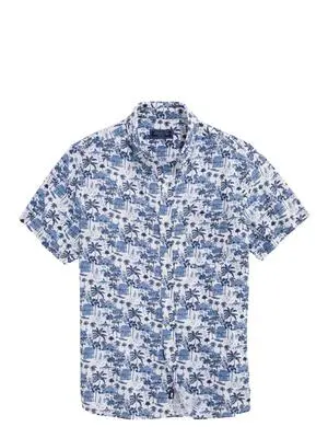 Vineyard Vines Gasparilla Scenic Print Short Sleeve Linen Blend Button-down Shirt - Nautical Navy