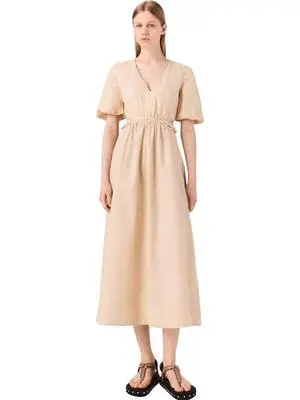 Maje Linen Maxi Dress - Beige