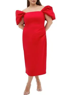 City Chic Elyse Puff Sleeve Sheath Dress Tango Red