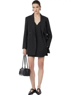 Max Mara Double-breasted Pinstripe Wool Blazer - Black White