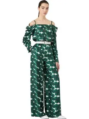 Max Mara Printed Wide-Leg Trousers Emerald