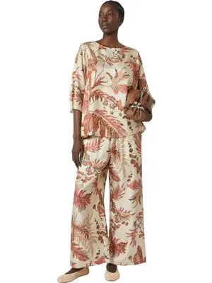 Max Mara Printed Silk Twill Trousers - Beige
