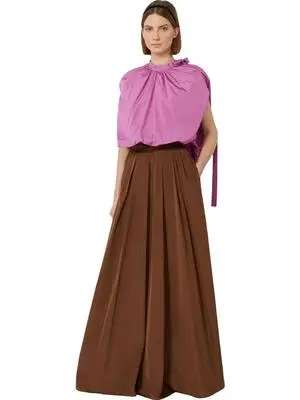Max Mara Long Flared Taffeta Skirt Brown