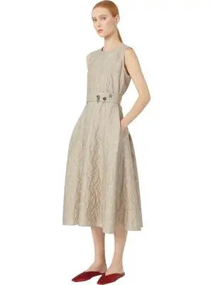 Max Mara Belted Jacquard Midi Dress - Beige