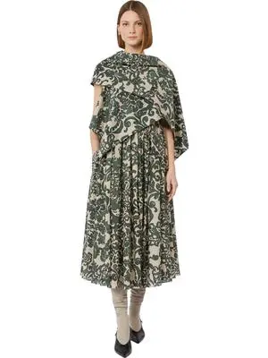 Max Mara Printed Cotton Voile Fit And Flare Midi Dress - Kaki