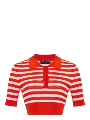 Dolce & Gabbana D Ribbed-knit Cropped Polo Shirt - Stripe