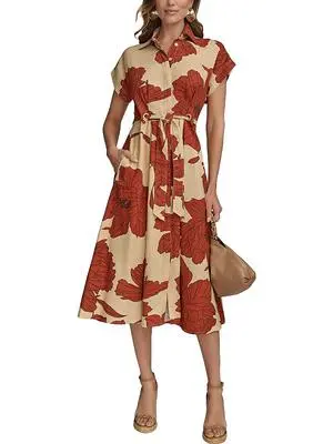 Donna Karan New York Linen Blend Shirtdress - Cinnamon Multi