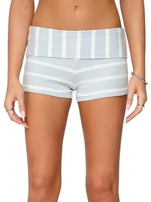EDIKTED Lorenza Striped Fold Over Shorts - Light-blue