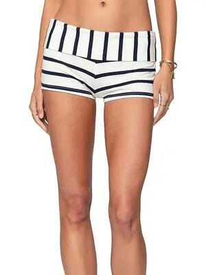 EDIKTED Lorenza Striped Fold Over Shorts - Navy And White