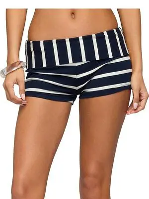 EDIKTED Edikted Lorenza Striped Fold Over Shorts Navy