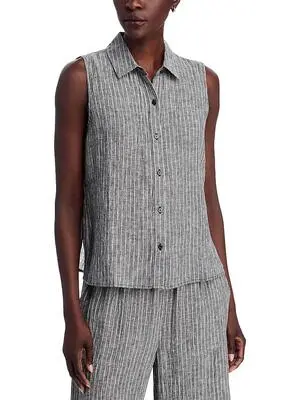 Eileen Fisher Linen Striped Sleeveless Shirt - Black White