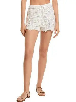 Aqua Crochet Knit Shorts - White