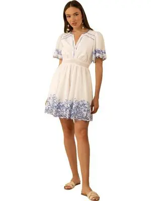 Hale Bob Alena Embroidered Voile Dress - Blue