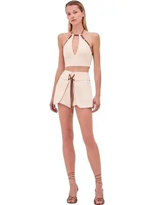 Alexis Prato High-waisted Skort With Suede Belt - Neutral