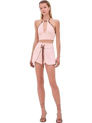 Alexis Prato High-waisted Skort With Suede Belt - Pink