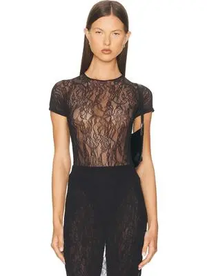 Wardrobe.NYC Lace Cap Sleeve Bodysuit - Black