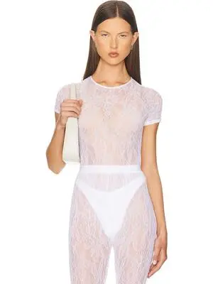 Wardrobe.NYC Lace Cap Sleeve Bodysuit - White