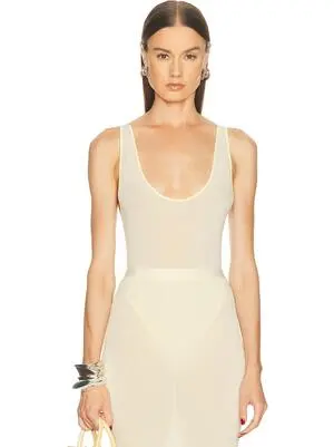 Wardrobe.NYC Sheer Tank Bodysuit - Butter