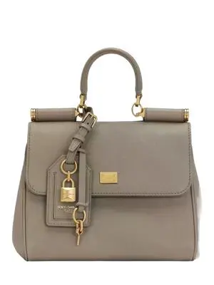 Dolce & Gabbana My Sicily Leather Handbag With Padlock Grey