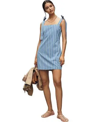 English Factory Tie-strap Denim Mini Dress - Blue Pattern