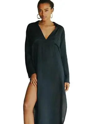 L*Space Capistrano Linen Tunic Maxi Dress Black