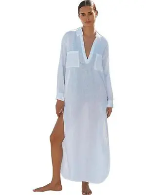 L*Space Capistrano Linen Tunic Maxi Dress White