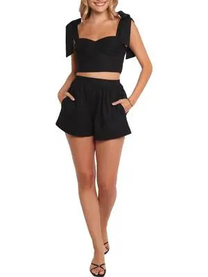PETAL & PUP Cotton & Linen Crop Top And Shorts Set - Black