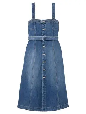 Simkhai Alba Belted Stretch-denim Midi Dress - Blue