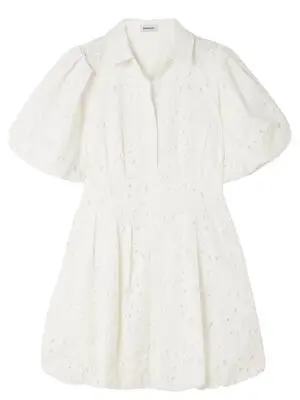 Simkhai Cleo Broderie Anglaise Cotton Mini Shirt Dress - White