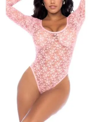 MAPALE Long Sleeve Lace Bodysuit - Light Pink