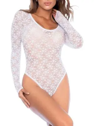 MAPALE Long Sleeve Lace Bodysuit - White
