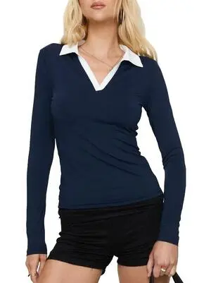 Princess Polly Challenger Collar Top - Navy
