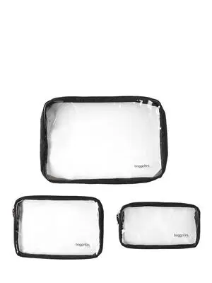 BAGGALLINI Clear Travel Pouch 3-Piece Set Black