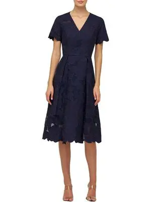 KAY UNGER Luna Embroidered Midi Dress - Midnight Blue
