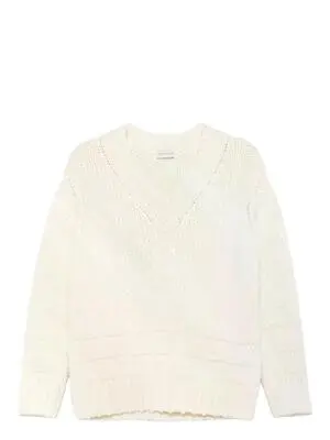 Moncler V-neck Cable Knit Sweater - Neutrals