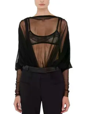 Christopher Esber Sheer Draped Bodysuit - Black