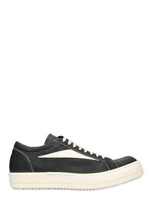Rick Owens Vintage Low Grained Leather And Suede Low-top Trainers - Blk/white