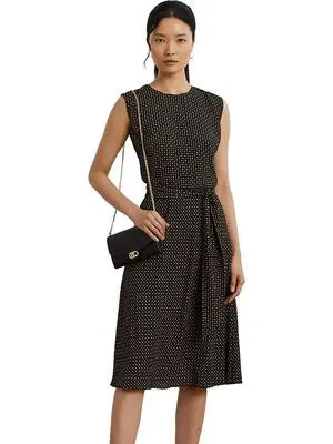 Ralph Lauren Geo-print Belted Bubble Crepe Dress - Black/tan