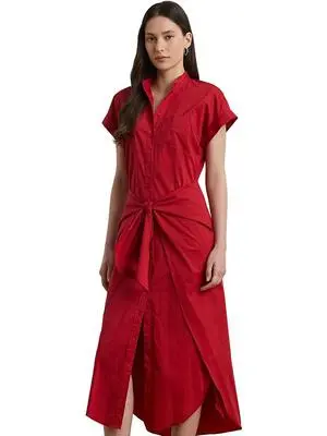 Ralph Lauren Tie-front Cotton-blend Shirtdress - Madison Red