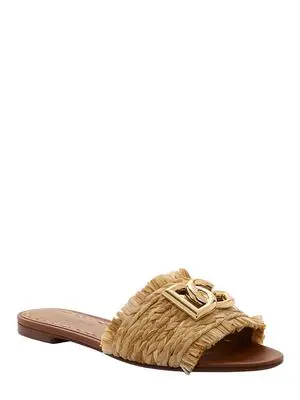 Dolce & Gabbana Raffia Slide Sandals - Wood/natural