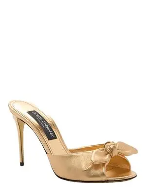 Dolce & Gabbana Metallic Leather Bow High Heel Sandals - Gold