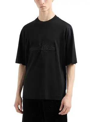 Emporio Armani Rhinestone Embellished Logo Tee - Black