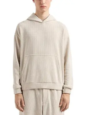 Emporio Armani Ribbed Jersey Velvet Hooded Sweatshirt - White Foam