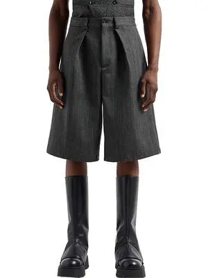 Emporio Armani Wool Jacquard Pleated Bermuda Shorts - Solid Dark