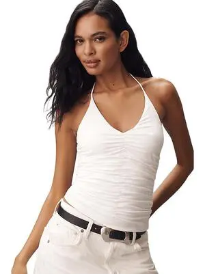 Maeve Ruched Halter Tank Top White
