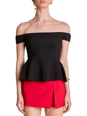 Endless Rose Off-the-shoulder Peplum Knit Top - Black